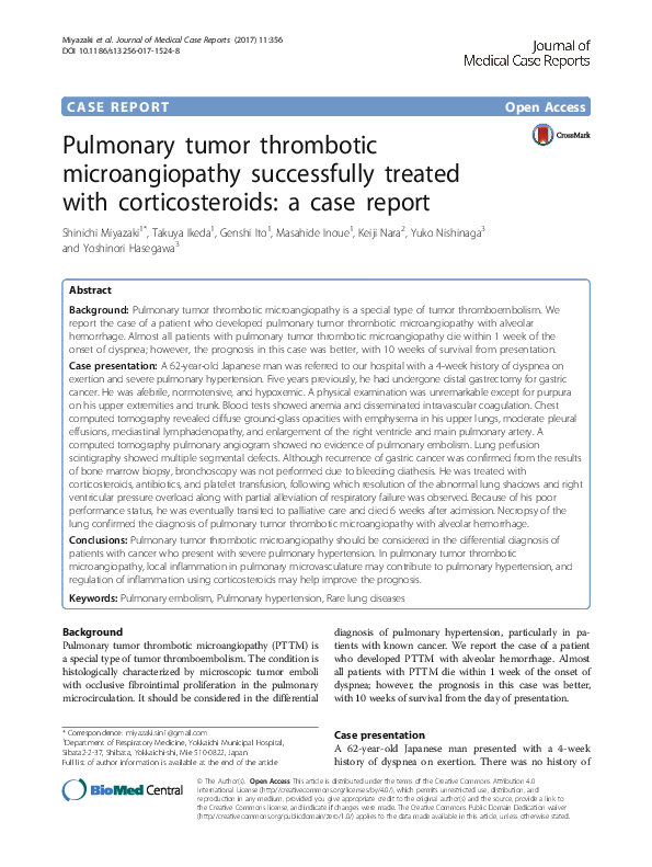 (PDF) Pulmonary tumor thrombotic microangiopathy showing aggressive ...