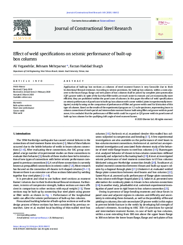 (PDF) Effect of weld specifications on seismic performance of built-up ...