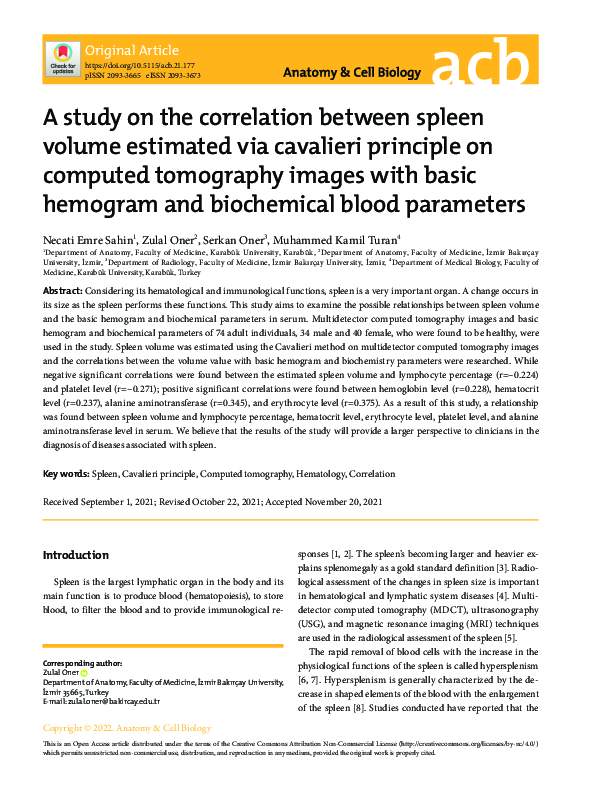 (PDF) A study on the correlation between spleen volume estimated via ...