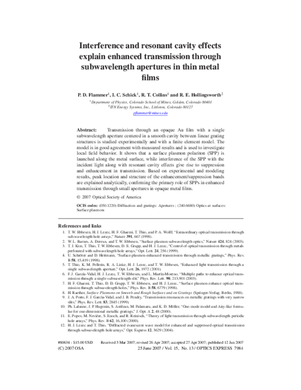 (PDF) Interference and resonant cavity effects explain enhanced ...