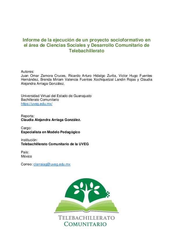 (PDF) PRODUCTO F Informe proyecto educación | Claudia Arriaga ...