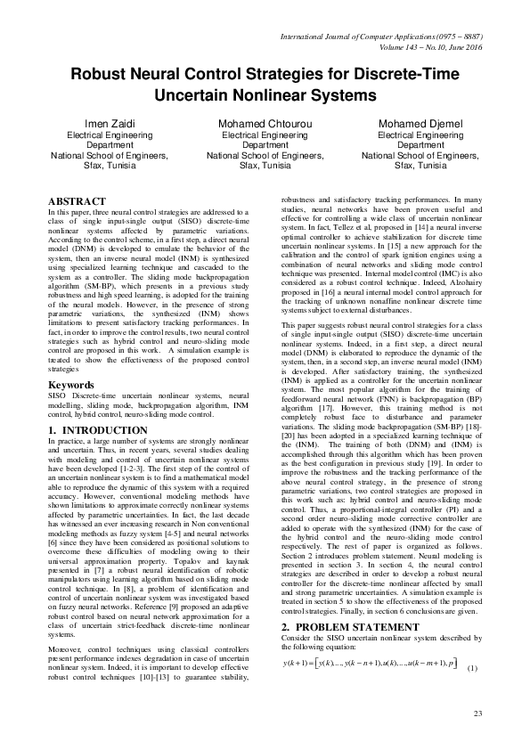 (PDF) Robust Neural Control Strategies for Discrete-Time Uncertain ...