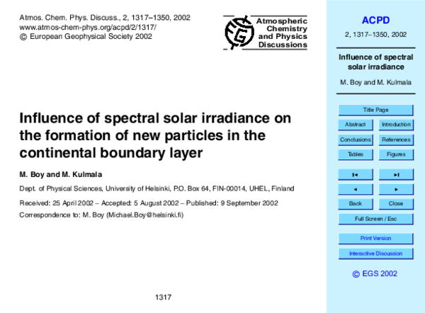 (PDF) Influence of spectral solar irradiance on the formation of new particles in the ...