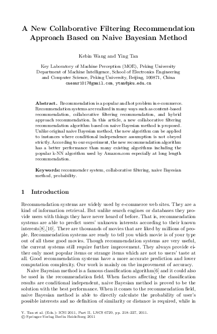 Pdf Naive Bayesian Method For Collaborative Filtering