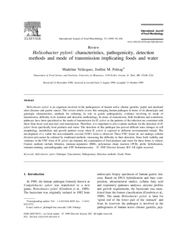(PDF) Helicobacter pylori: characteristics, pathogenicity, detection ...