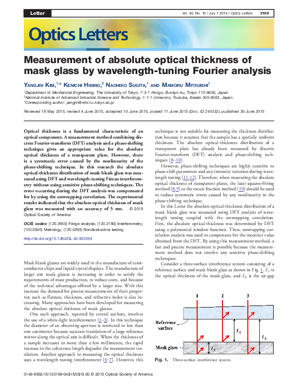 (PDF) Measurement of absolute optical thickness of mask glass by ...