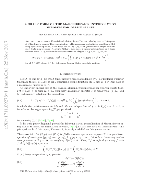 Pdf A Sharp Form Of The Marcinkiewicz Interpolation Theorem For Orlicz Spaces
