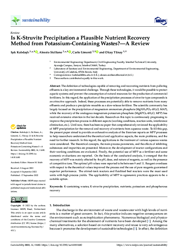 (PDF) Is K-Struvite Precipitation a Plausible Nutrient Recovery Method ...