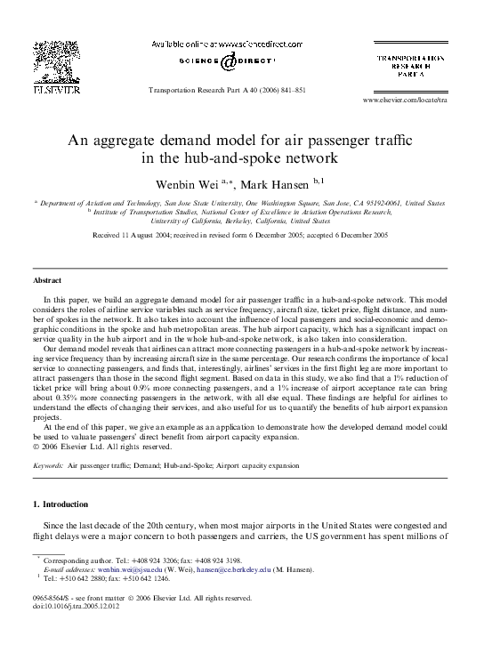 (PDF) An aggregate demand model for air passenger traffic in the hub ...