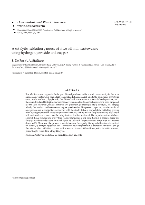 (PDF) A catalytic oxidation process of olive oil mill wastewaters using ...