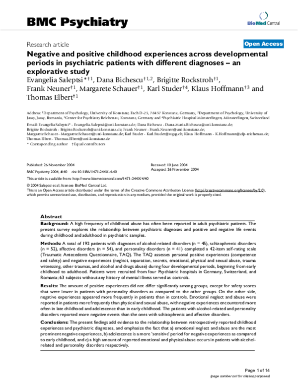 (PDF) Negative and positive childhood experiences across developmental ...