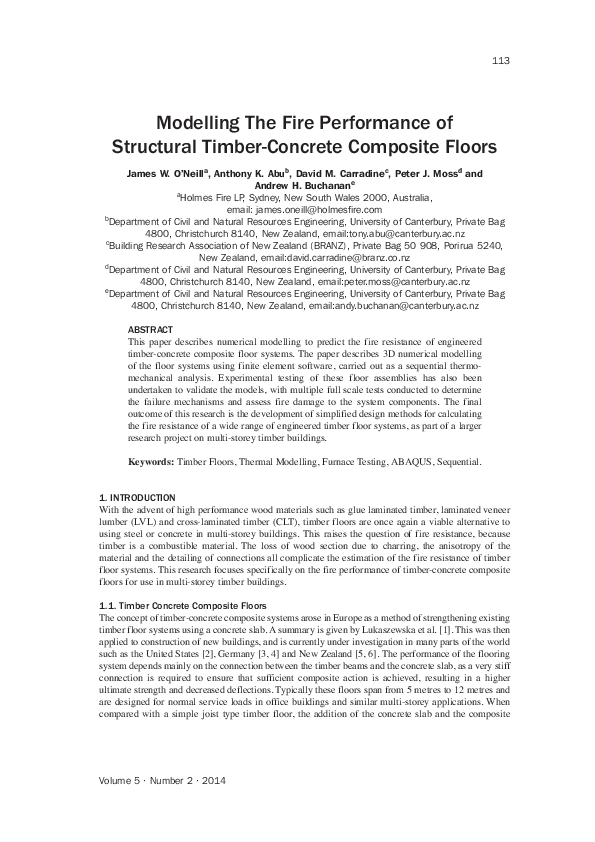 (PDF) Modelling The Fire Performance of Structural Timber-Concrete Composite Floors