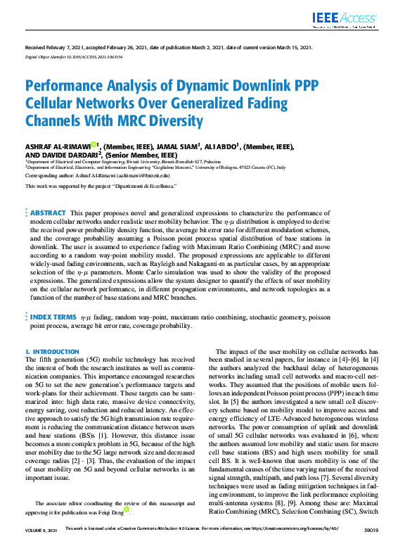 (PDF) Performance Analysis of Dynamic Downlink PPP Cellular Networks Over Generalized Fading ...