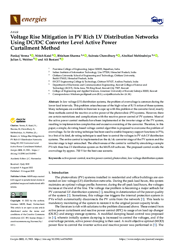 (PDF) Voltage Rise Mitigation in PV Rich LV Distribution Networks Using DC/DC Converter Level ...