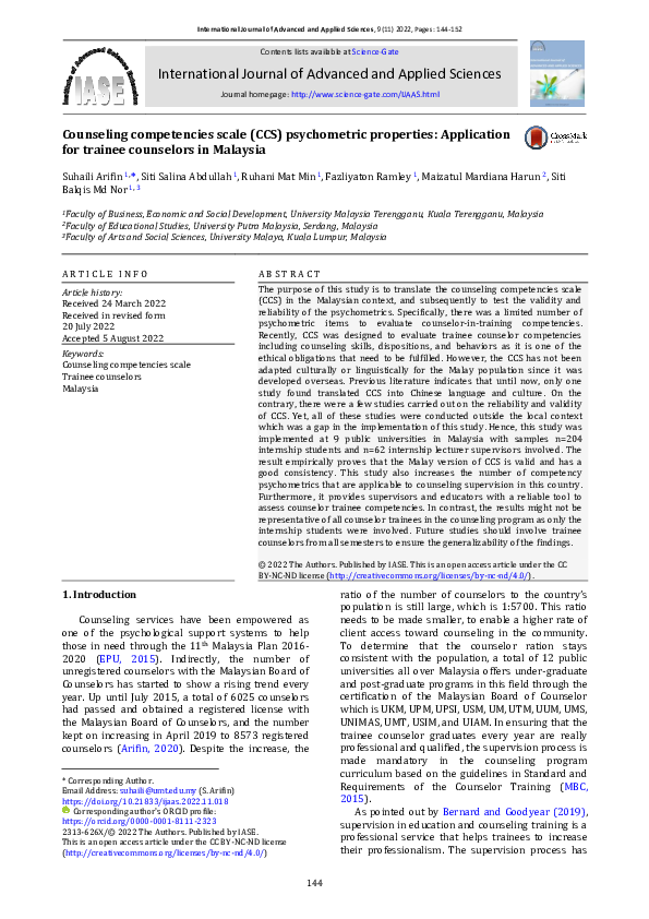 (PDF) Counseling competencies scale (CCS) psychometric properties ...