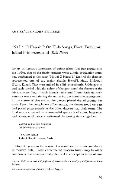 (PDF) Na Lei O Hawai'i": On Hula Songs, Floral Emblems, Island ...