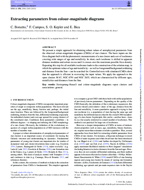 (PDF) Extracting parameters from colour-magnitude diagrams