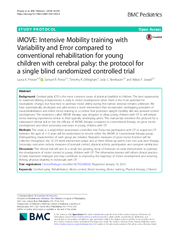 (PDF) iMOVE: Intensive Mobility training with Variability and Error compared to conventional ...