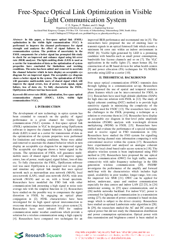 Pdf Free Space Optical Link Optimization In Visible Light