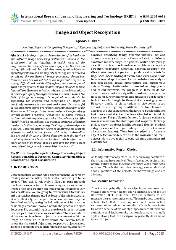 (PDF) Image and Object Recognition