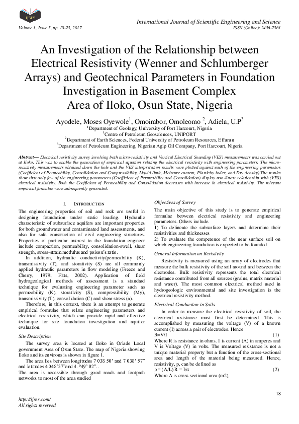 (PDF) An Investigation of the Relationship between Electrical Resistivity (Wenner and ...
