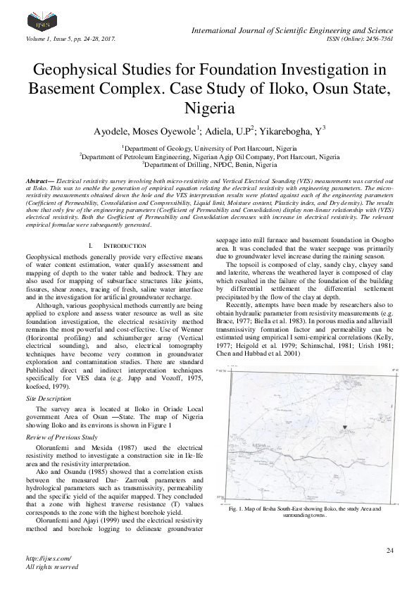 (PDF) Geophysical Studies for Foundation Investigation in Basement Complex. Case Study of Iloko ...