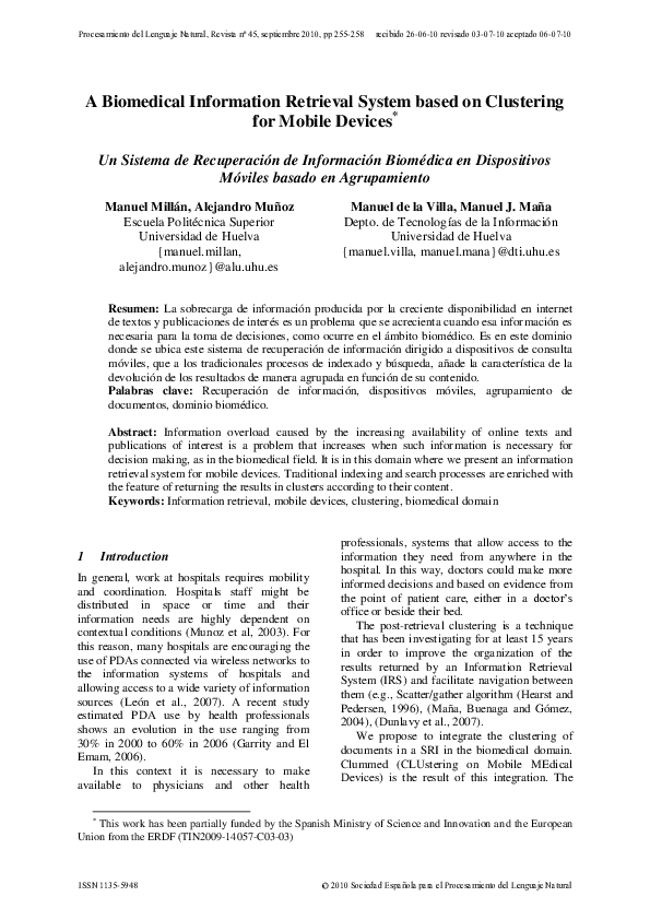 Pdf A Biomedical Information Retrieval System Based On Clustering For Mobile Devices