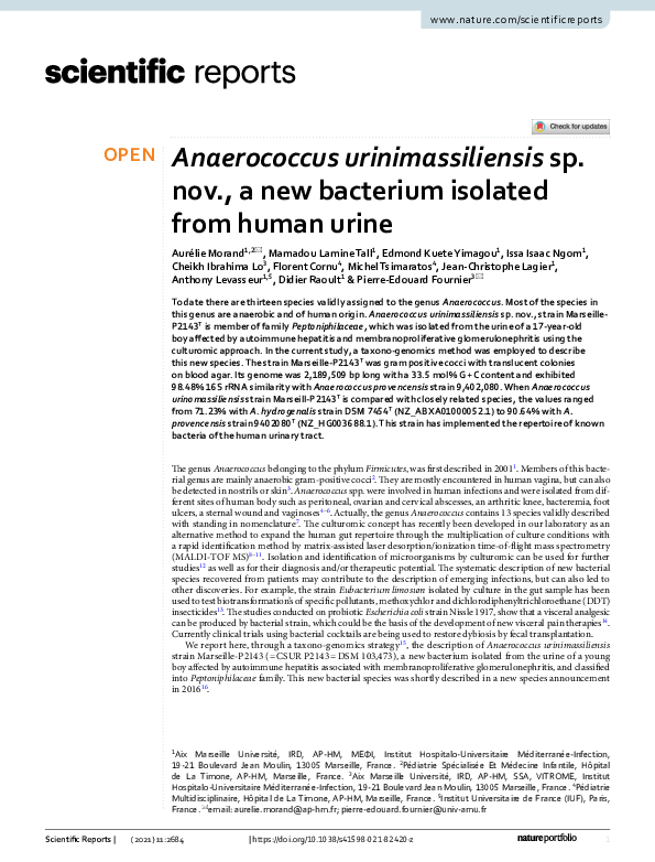 (PDF) Anaerococcus urinimassiliensis sp. nov., a new bacterium isolated ...