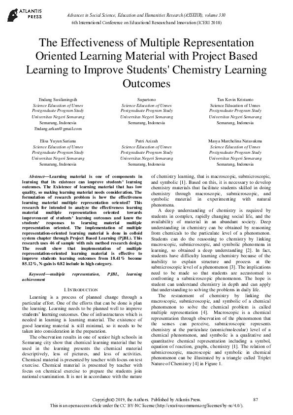 (PDF) The Effectiveness of Multiple Representation Oriented Learning Material with Project Based ...