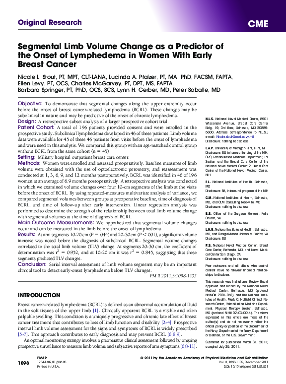(PDF) Segmental Limb Volume Change as a Predictor of the Onset of ...