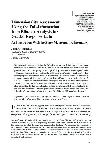 (PDF) Dimensionality Assessment Using the Full-Information Item ... (PDF) Dimensionality Assessment Using the Full-Information Item ...