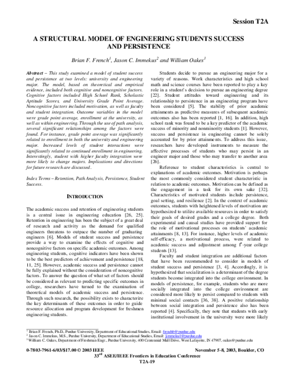 (PDF) A structural model of engineering students success and ...
