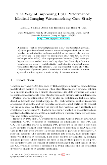 (PDF) The Way of Improving PSO Performance: Medical Imaging Watermarking Case Study