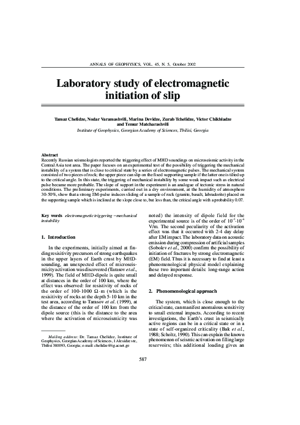 (PDF) Laboratory study of electromagnetic initiation of slip