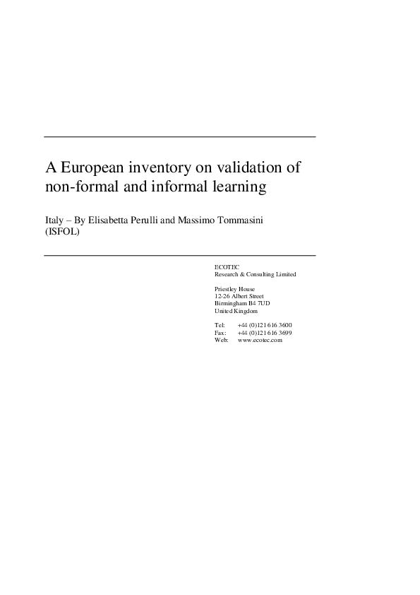 (PDF) European Inventory on Validation of non-formal and informal learning