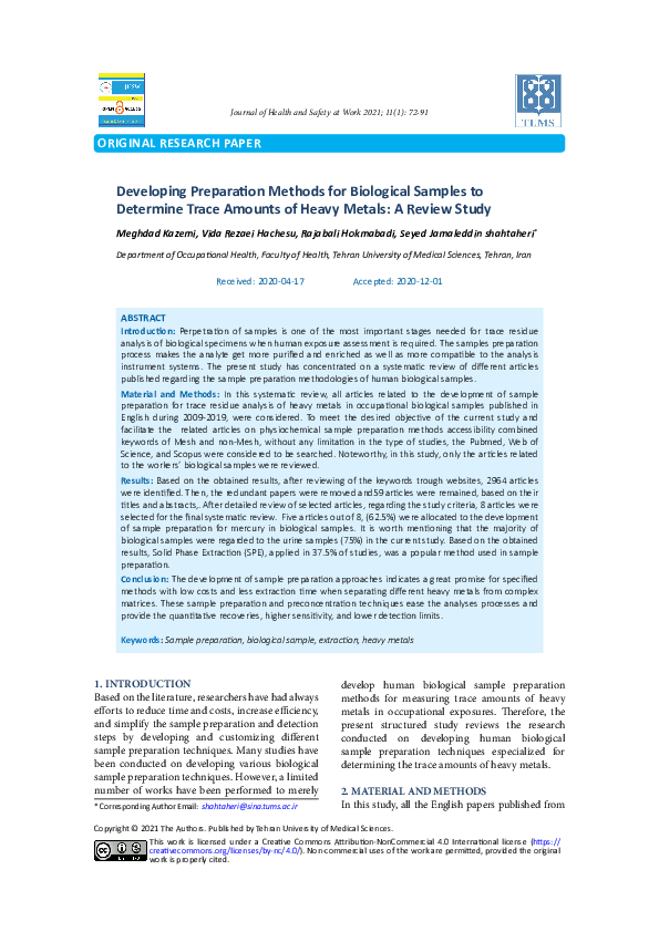 (PDF) Developing Preparation Methods for Biological Samples to ...