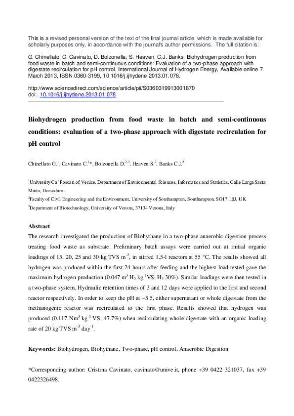 (PDF) Biohydrogen production from food waste in batch and semi-continuous conditions: Evaluation ...