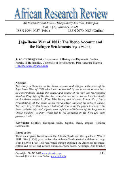 (PDF) Jaja Ibeno War of 1881 The Ibeno Account and the Refugee Settlements