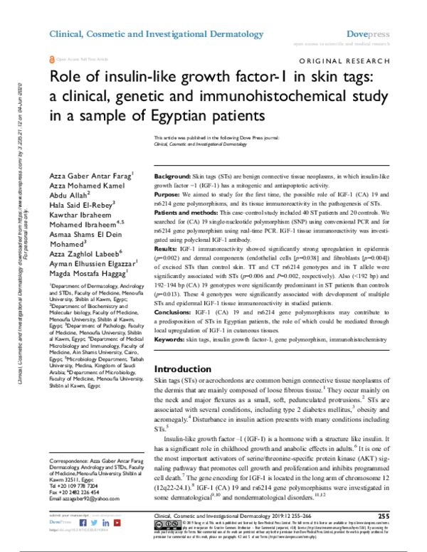 (PDF) Role of insulin-like growth factor-1 in skin tags: a clinical ...