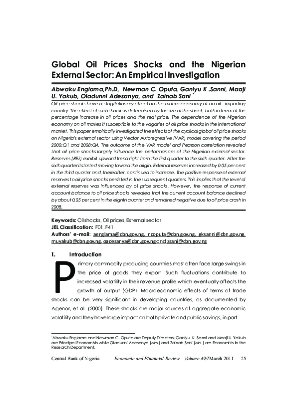 (PDF) Global oil prices and the Nigerian external sector: an empirical ...