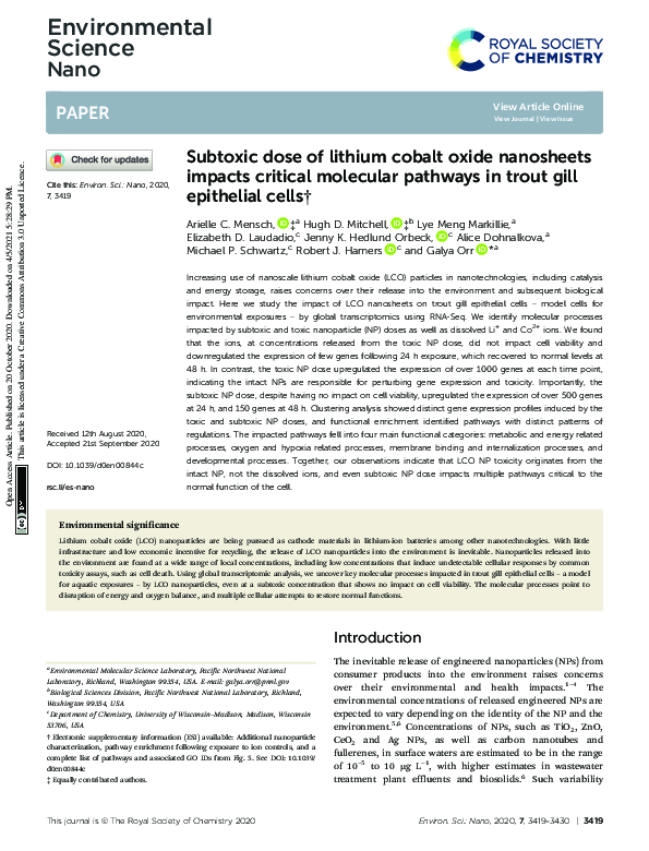 (PDF) Subtoxic dose of lithium cobalt oxide nanosheets impacts critical ...