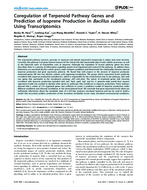 (PDF) Coregulation of Terpenoid Pathway Genes and Prediction of ...