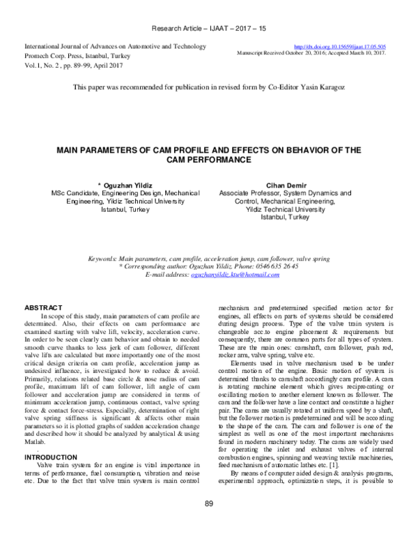 (PDF) Main Parameters of Cam Profile and Effects on Behavior of the Cam ...