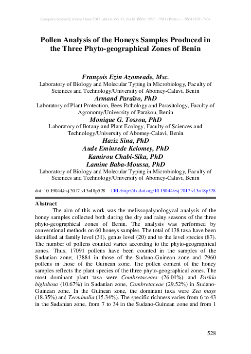 (PDF) Pollen Analysis of the Honeys Samples Produced in the Three Phyto ...