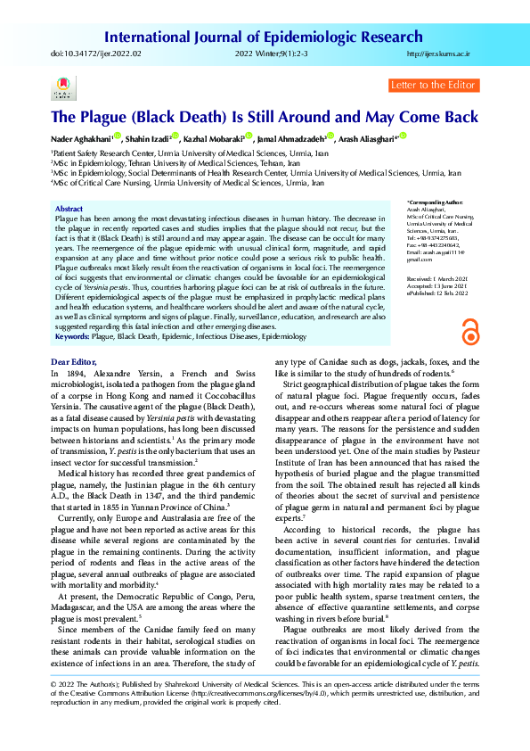 (PDF) The Plague (Black Death) Is Still Around and May Come Back