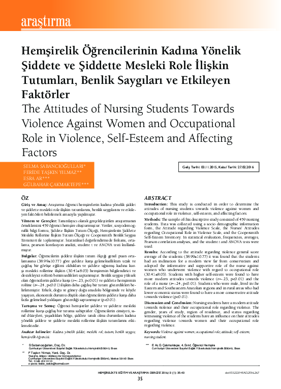 (PDF) The Attitudes of Nursing Students Towards Violence Against Women and Occupational Role in ...