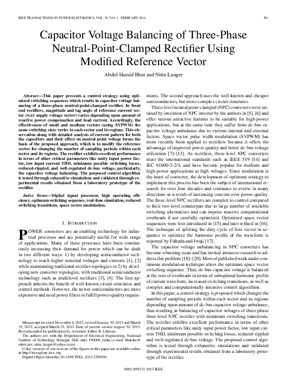 (PDF) Capacitor Voltage Balancing of Three-Phase Neutral-Point-Clamped Rectifier Using Modified ...