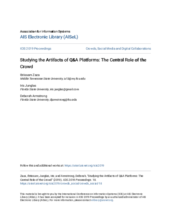 (PDF) Studying the Artifacts of Q&A Platforms: The Central Role of the ...