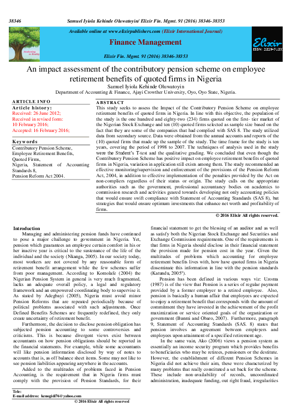 (PDF) An impact assessment of the contributory pension scheme on ...