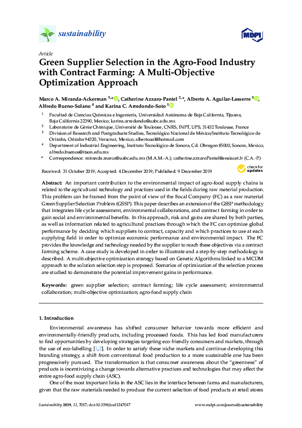 Pdf Green Supplier Selection In The Agro Food Industry With Contract
